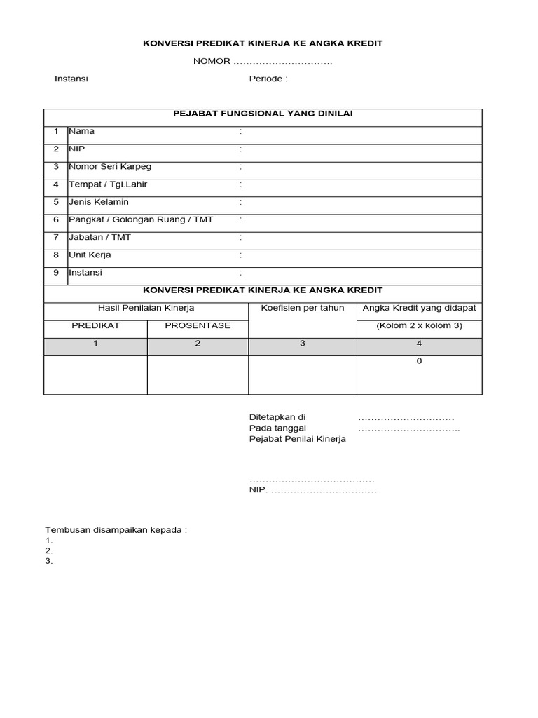 Konversi Predikat Kinerja Ke Angka Kredit | PDF