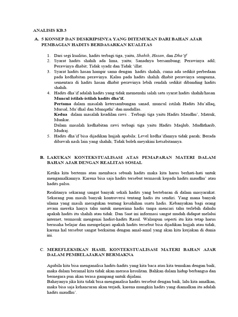 Analisis Bahan Ajar Modul 2 Al-Qur'an Hadits KB 3 | PDF | Kesehatan Holistik | Sains & Matematika