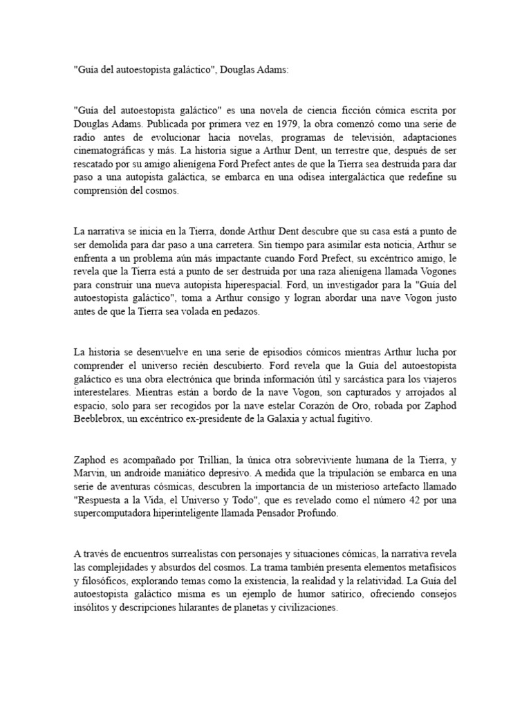 Guia del Viajero intergalactico resumen | PDF