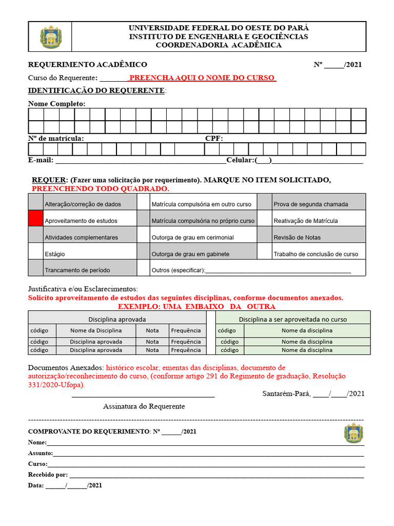Requerimento_Academico_Tutorial_Aproveitamento_disciplinas | PDF
