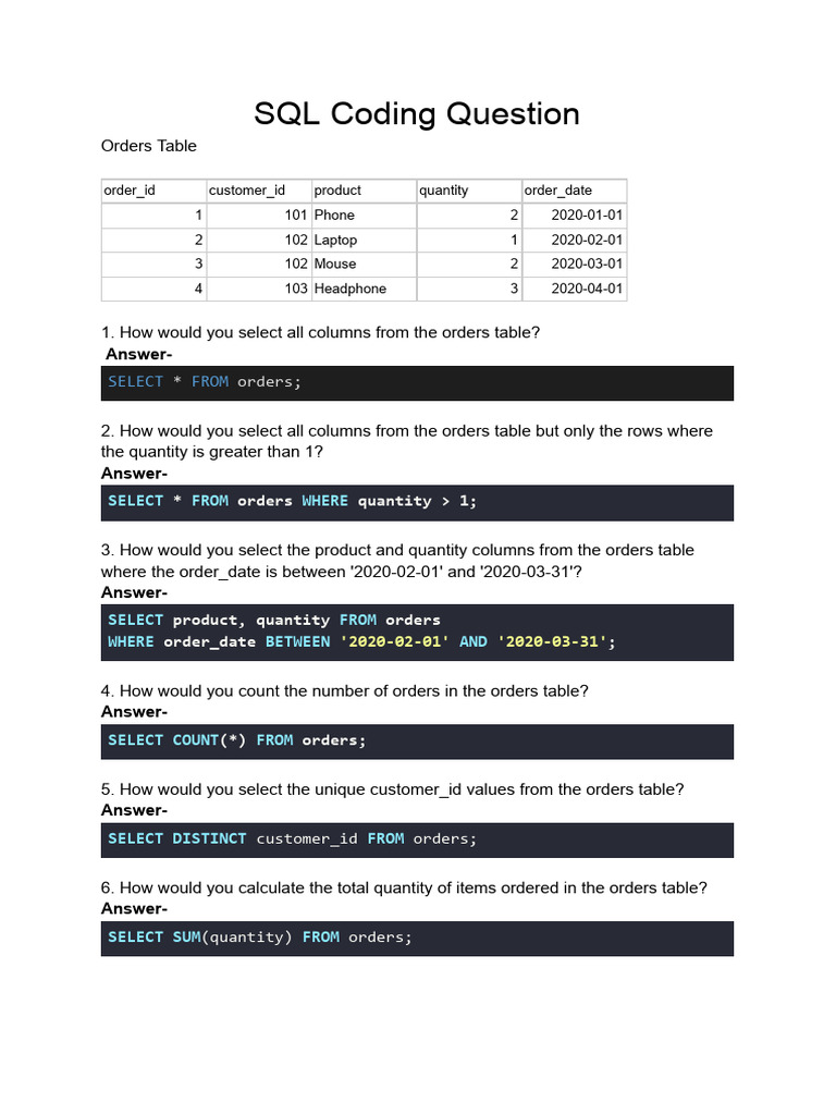 SQL Coding Question - Completed - Final | PDF | Table (Database) | Information Technology