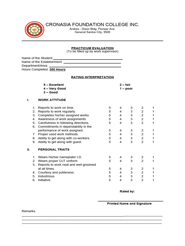 Practicum Evaluation | PDF