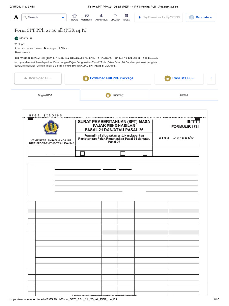 Form SPT PPH 21 26 All (PER 14.PJ - Monita Puji - Academia - Edu | PDF