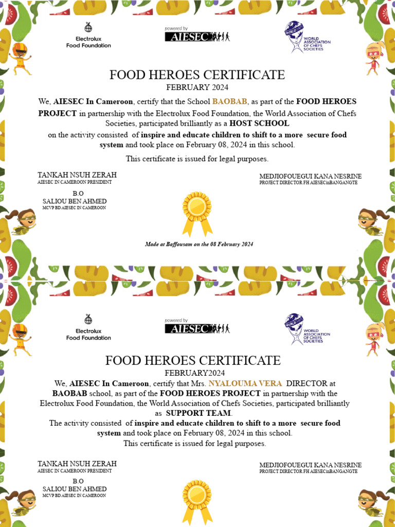 Food Heroes Project Certificate 2024 | PDF | Business | Social Science