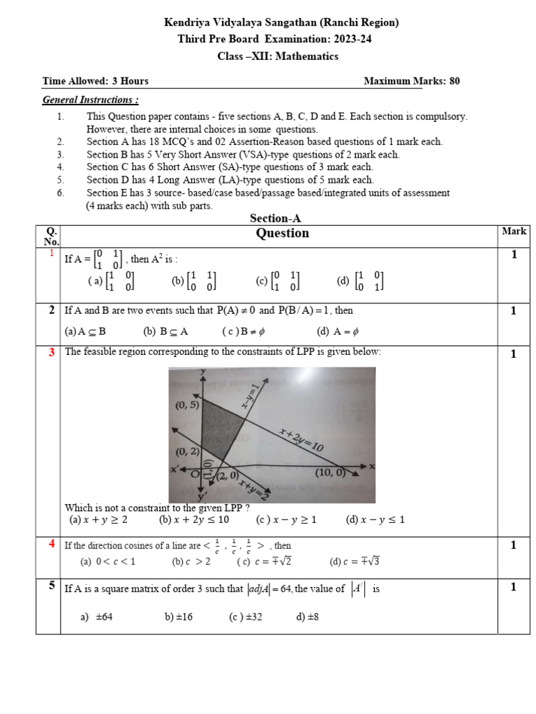 QP Maths Xii (3RD Pre-Board) | PDF | Euclidean Vector | Matrix (Mathematics)