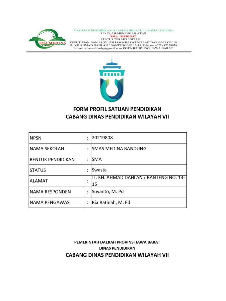 Form Profil Sma Medina KCD Vii | PDF
