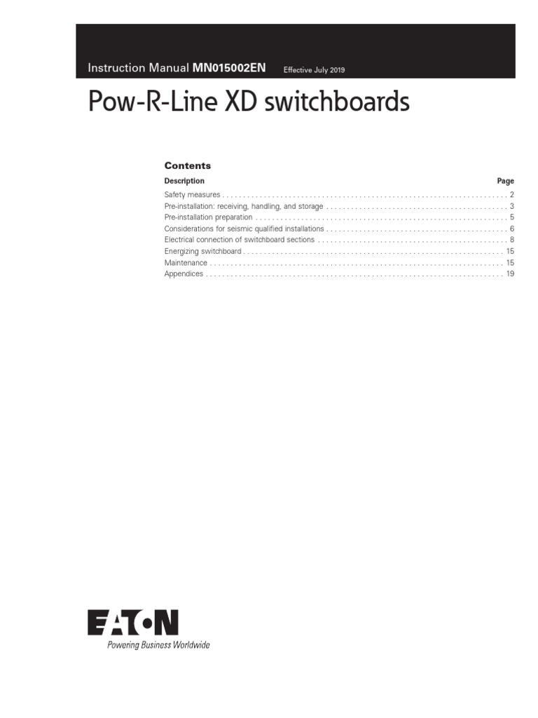 Pow-R-Line XD Switchboards Eaton Installation Manual | PDF | Electrical ...