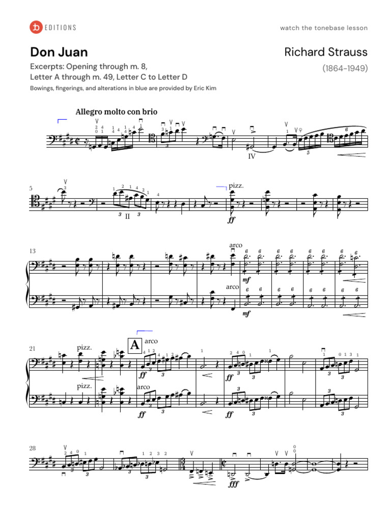 Strauss - Don Juan Orchestral Excerpts - Eric Kim - Tonebase Cello Edition | PDF
