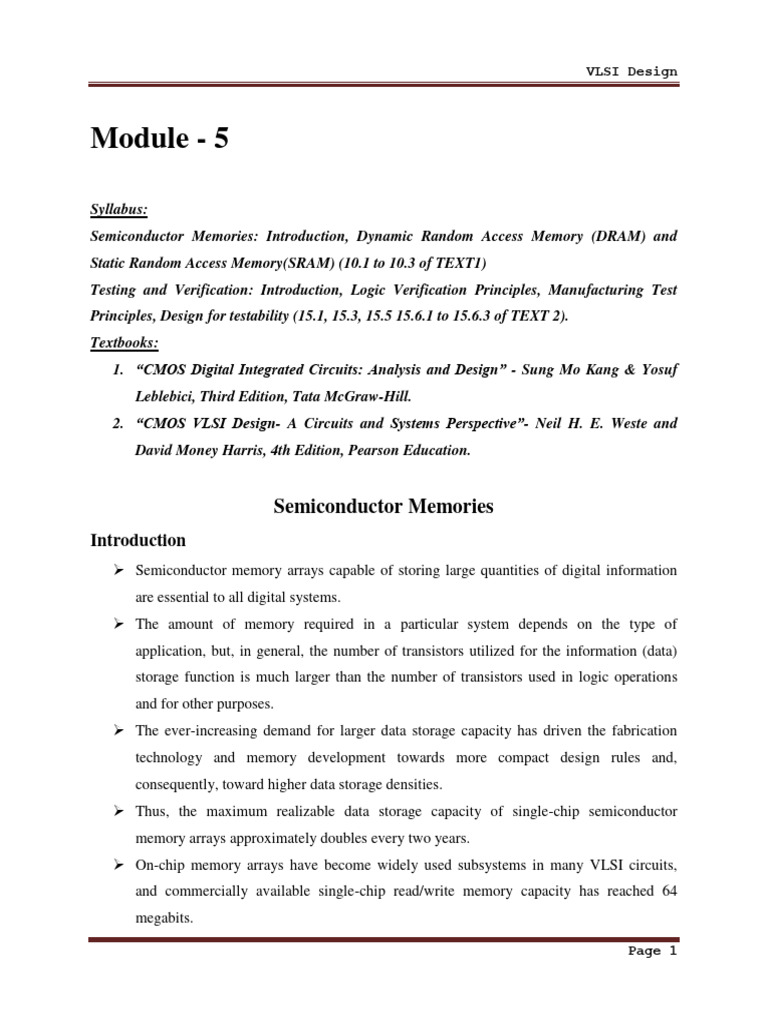 Vlsi Design Module 5 Pdf Random Access Memory Computer Memory 3020