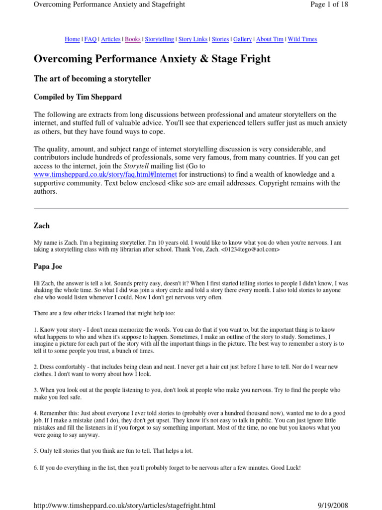 Overcoming Stage Fright And Nervousness Pdf Storytelling Fear