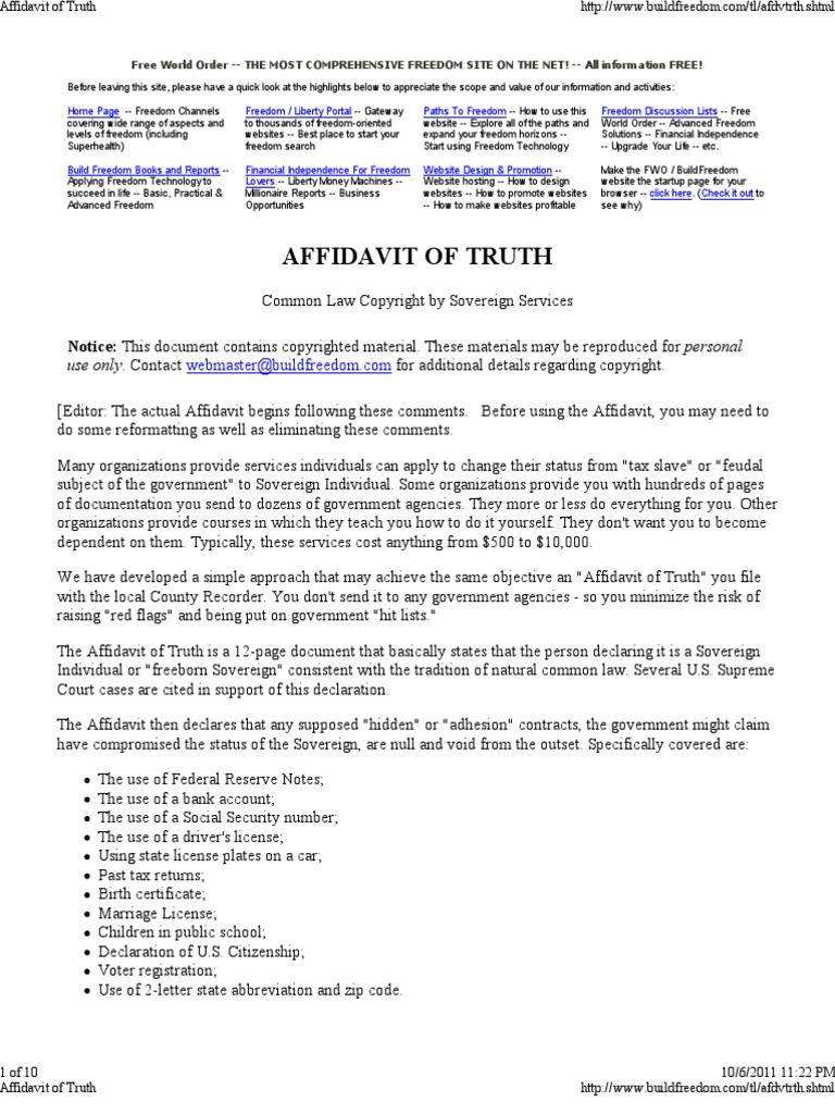 Affidavit of Truth | PDF | U.S. State | United States Constitution