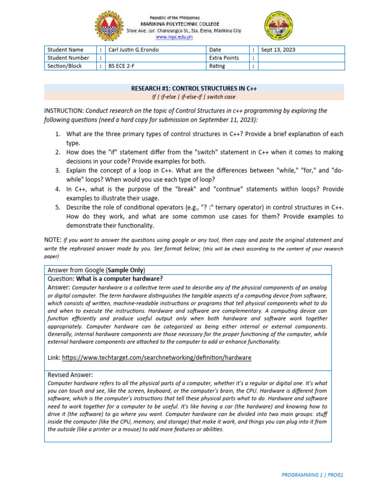 R1 Control Structures in C | PDF | Control Flow | Computer Hardware