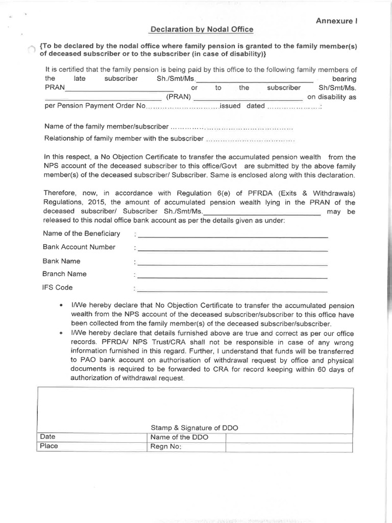 Declaration To Be Submit If Family Pension Is Paid Annexure-1&2 | PDF