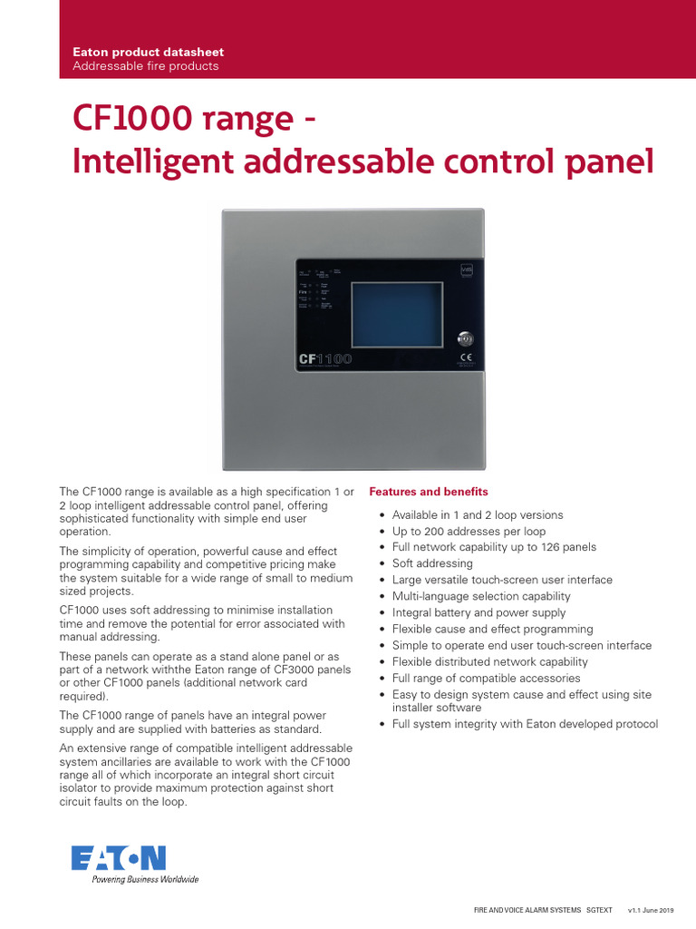 Eaton Fire Addressable Panel cf1100 Datasheet v1.1 0619 | PDF | Relay ...