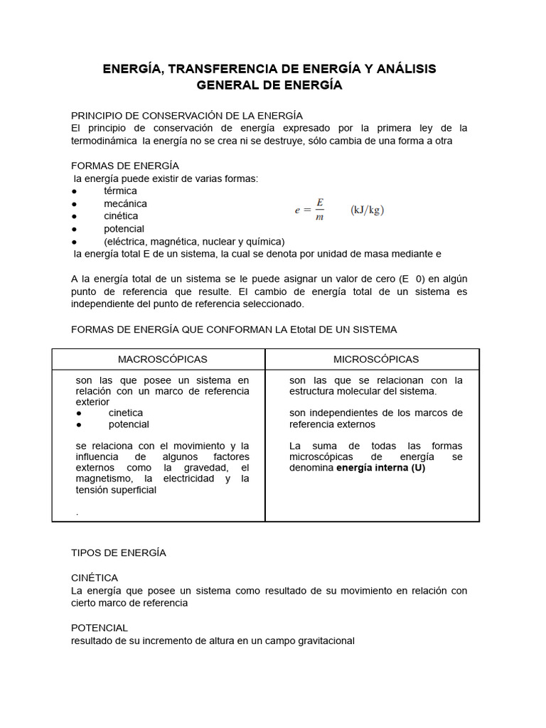 Energía, Transferencia de Energía y Análisis General de Energía | PDF ...