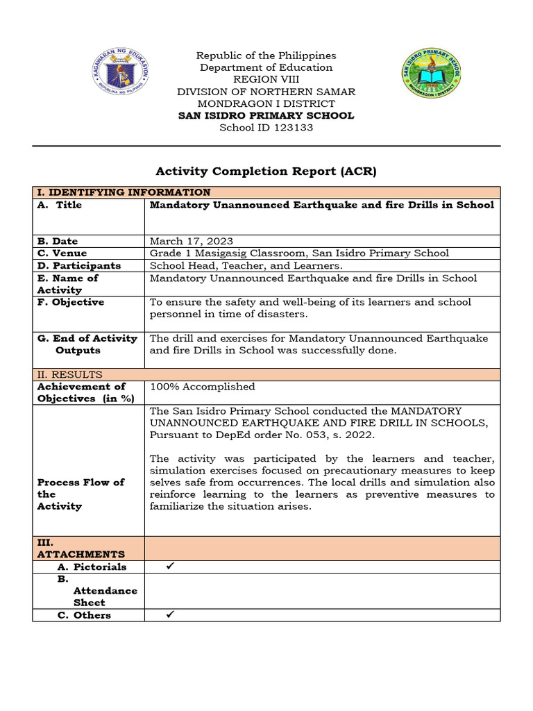 Acr Earthquake Drill | PDF