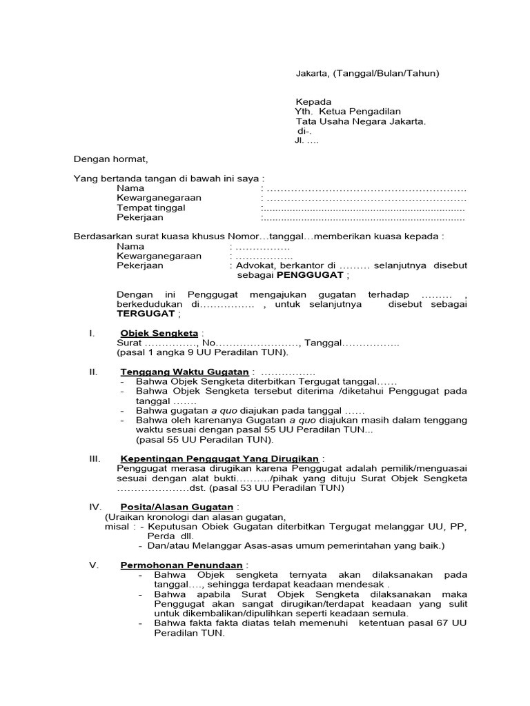 Surat Gugatan PTUN | PDF