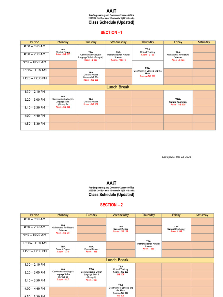 2016 Batch Class Schedule | PDF | Academic Term | Science