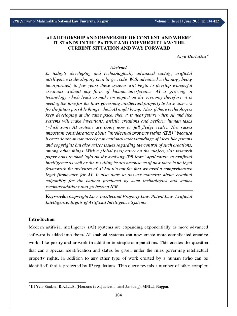 Ai Authorship and Ownership of Content and Where It Stands in The ...