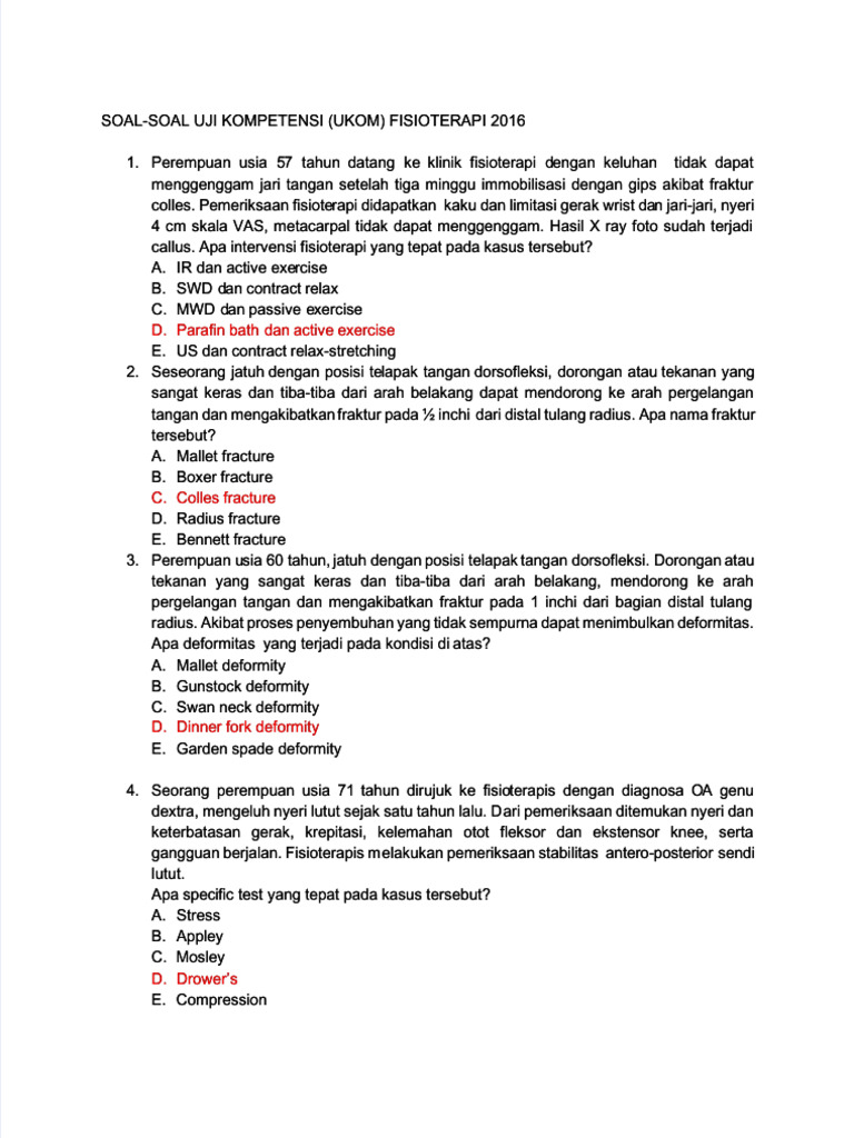 PDF Soal Ukom Fisioterapi Contoh - Compress | PDF