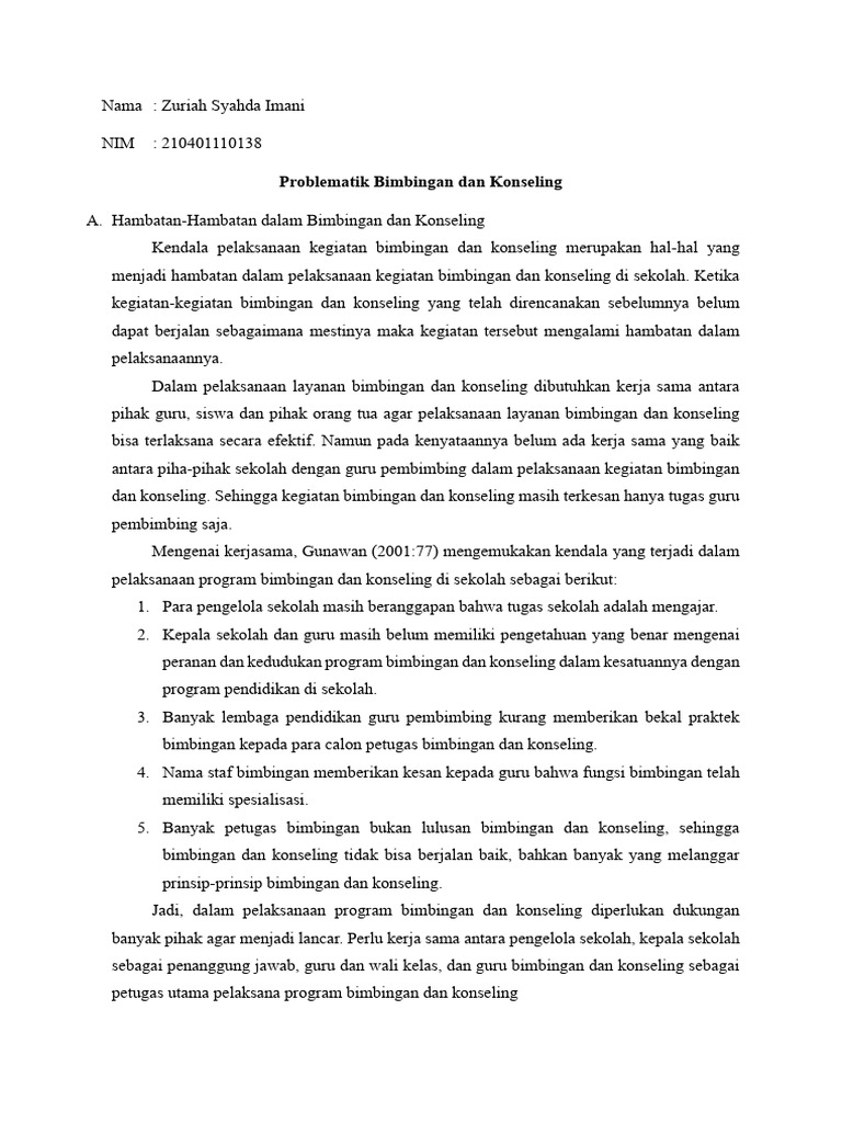 Zuriah Syahda Imani - Problematik Dalam Bimbingan Dan Konseling | PDF