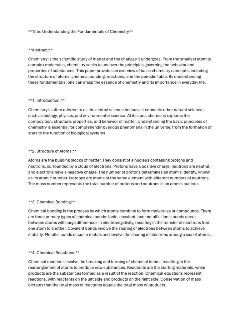 Fundamentals of Chemistry Overview | PDF | Chemistry | Chemical Bond
