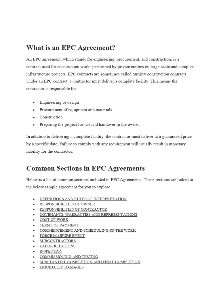 EPC Agreement | Download Free PDF | Liquidated Damages | General Contractor