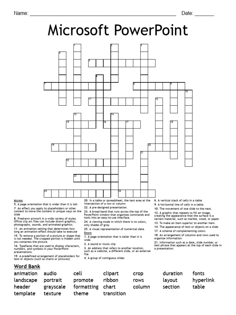 Powerpoint Crossword Puzzle Guide Pdf Microsoft Power Point Graphics