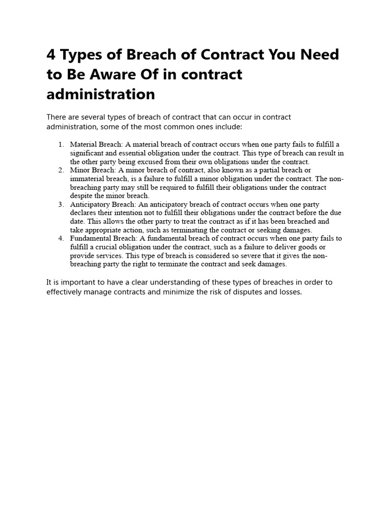 Types of Breach of Contract Explained | PDF