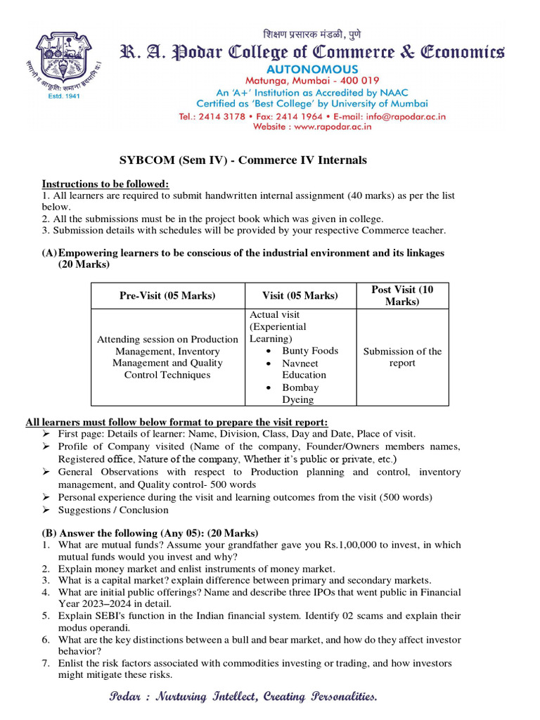 Notice - SYBCOM - Commerce IV - Internals | PDF | Learning | Initial ...