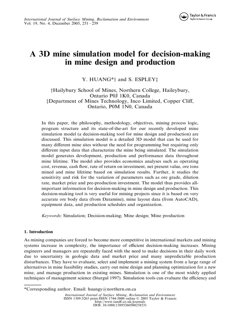 A 3D Mine Simulation Model For Decision-Making in Mine Design and ...