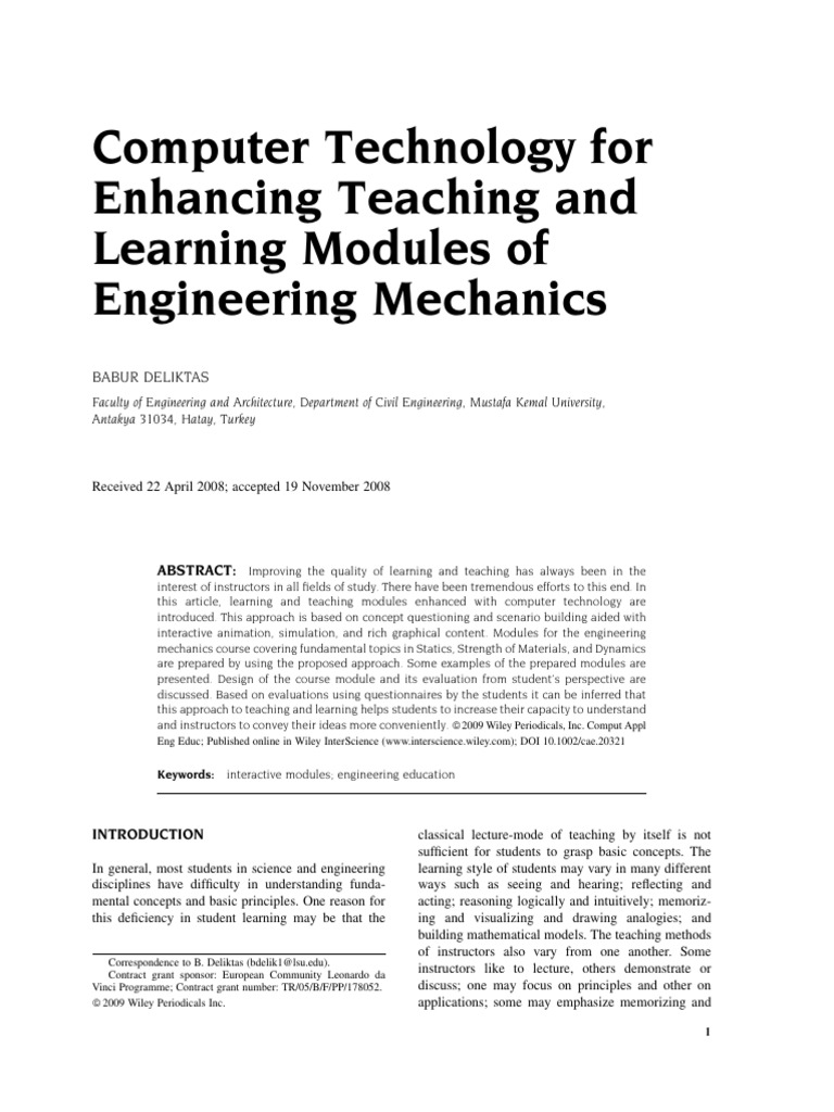 Computer Technology For Enhancing Teaching and Learning Modules of Engineering Mechanics | PDF ...