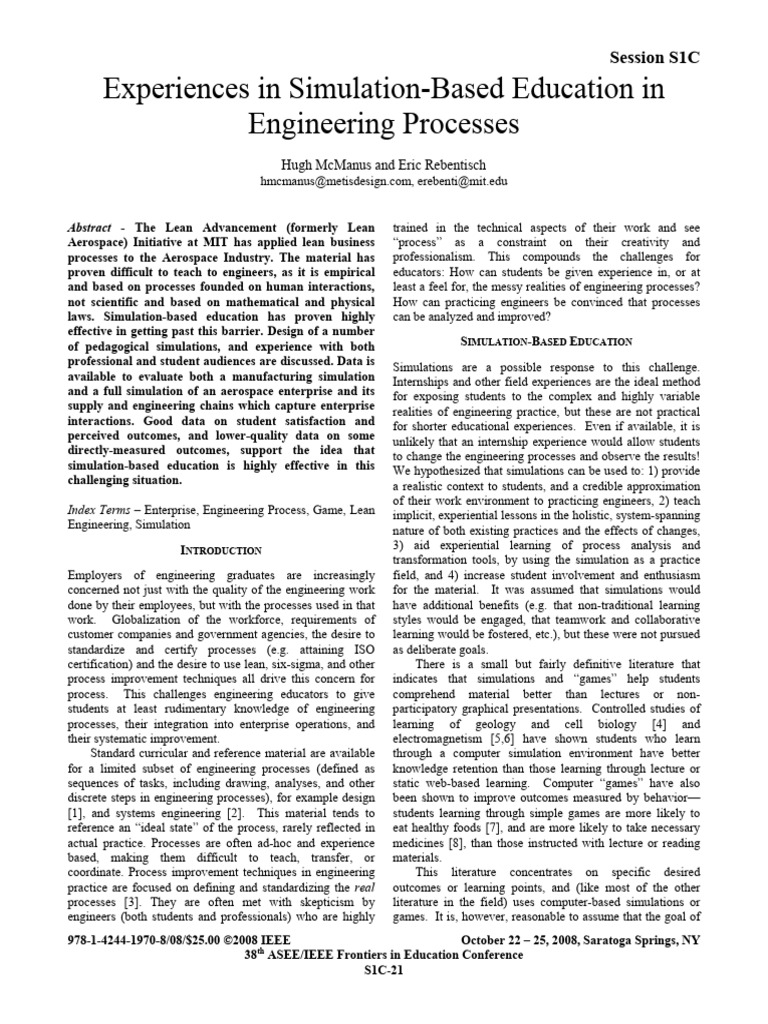 Experiences in Simulation-Based Education in Engineering | PDF | Lean Manufacturing | Simulation