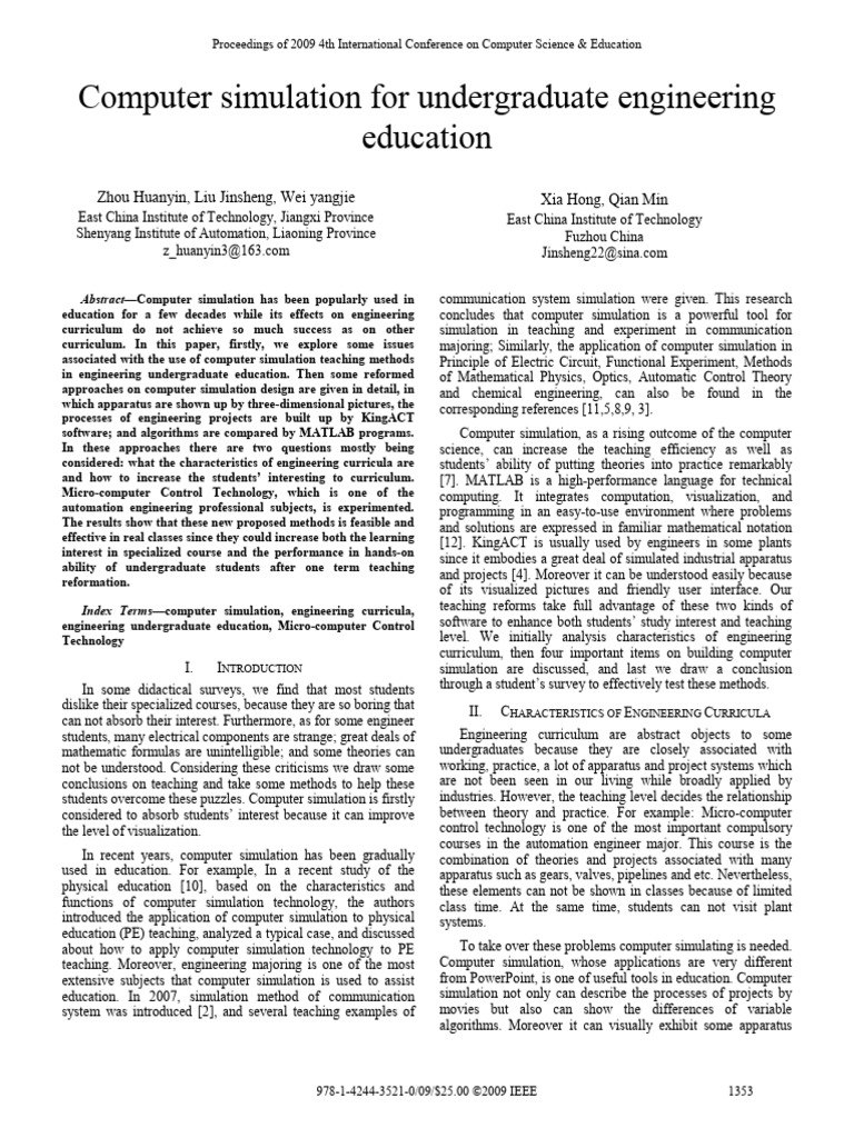 Computer Simulation For Undergraduate Engineering Download Free Pdf Simulation Engineering