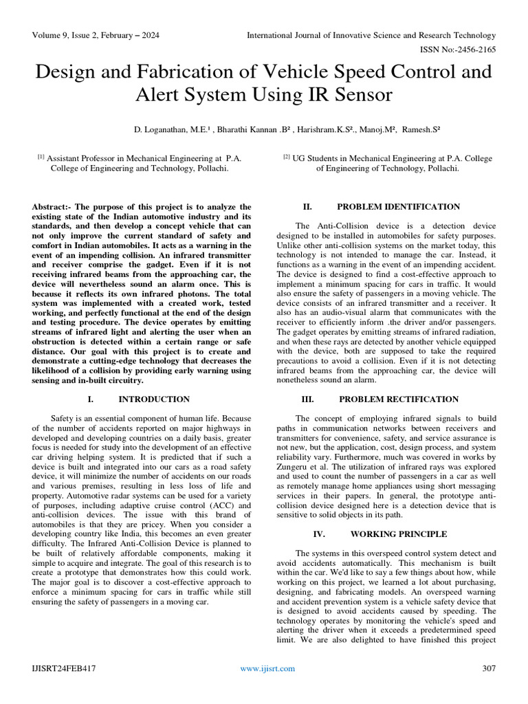 Design and Fabrication of Vehicle Speed Control and Alert System Using IR Sensor | PDF | Car ...