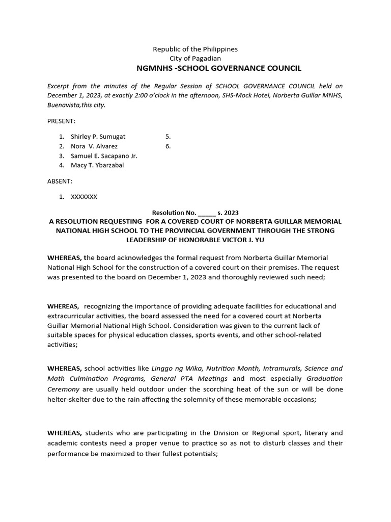 SGC Resolution for School Facilities | PDF | Wash