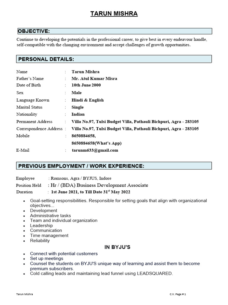 Tarun C.V | PDF | Application Software | Microsoft Excel