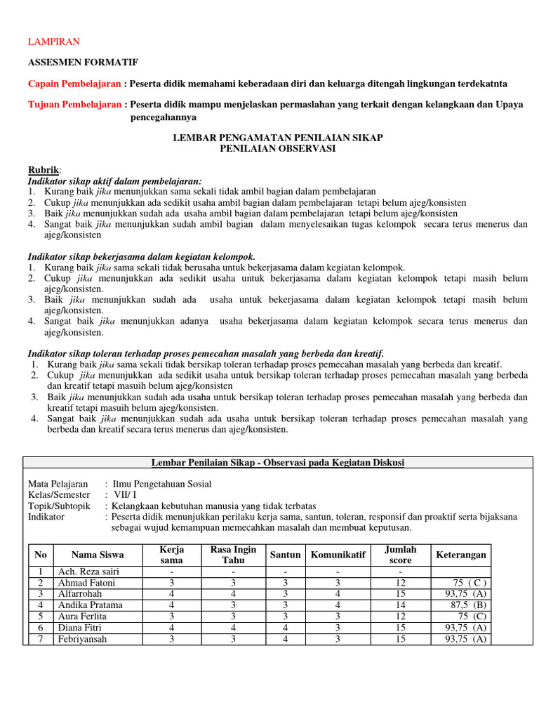 ASESMEN FORMATIF SKL 2 Rubrik Dan Lembar Penilaian Sikap Dan Keterampilan | PDF