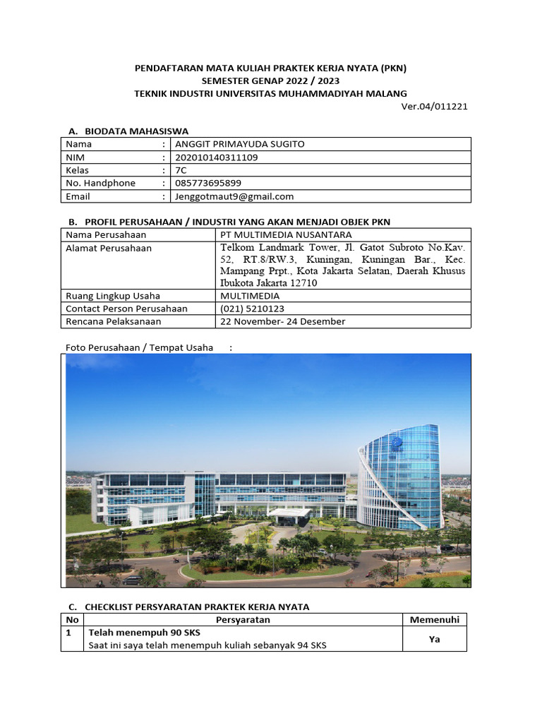 Proposal Pendaftaran PKN Ganjil 2022-2023 | PDF | Karier & Perkembangan