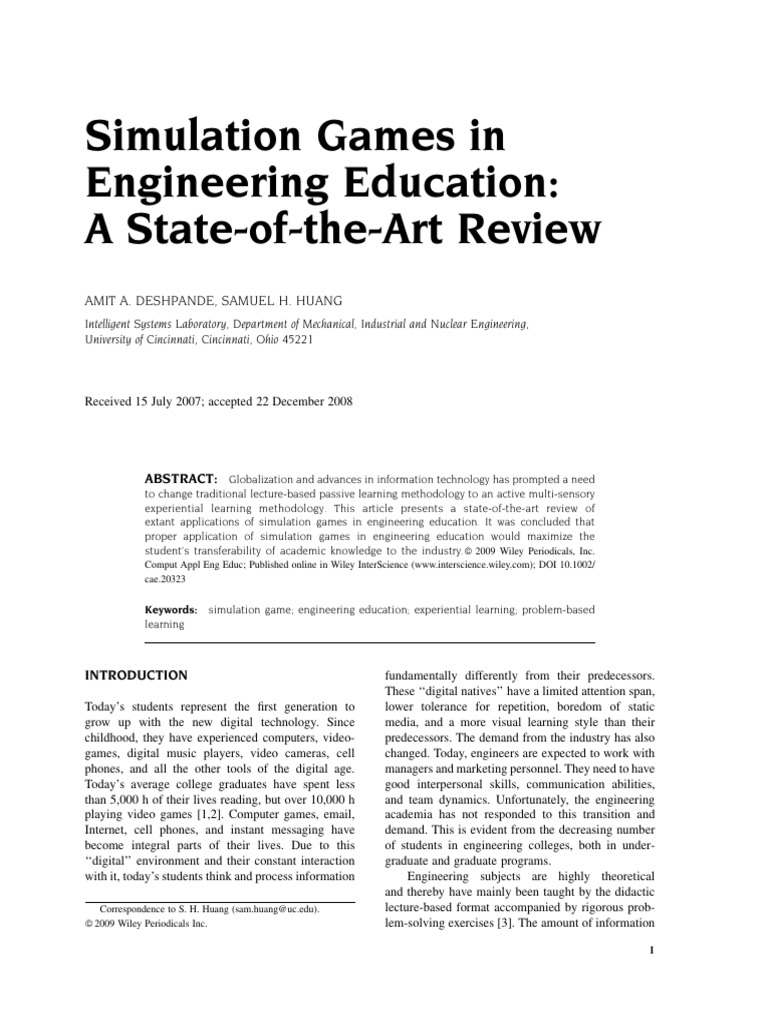 Simulation Games in Engineering EducationA State-of-the-Art Review | PDF | Simulation | Learning