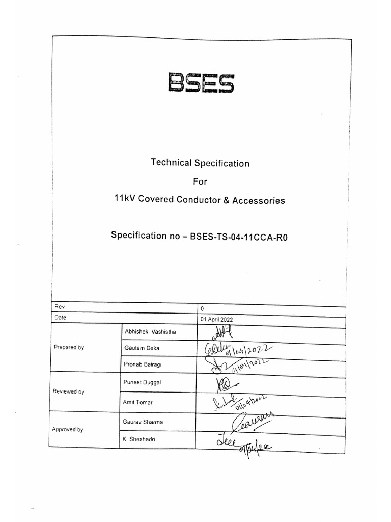 Technical Specification 11kV Covered Conductor and Accessories | PDF ...