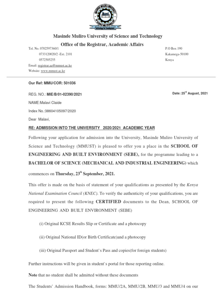 Admission Letter | PDF