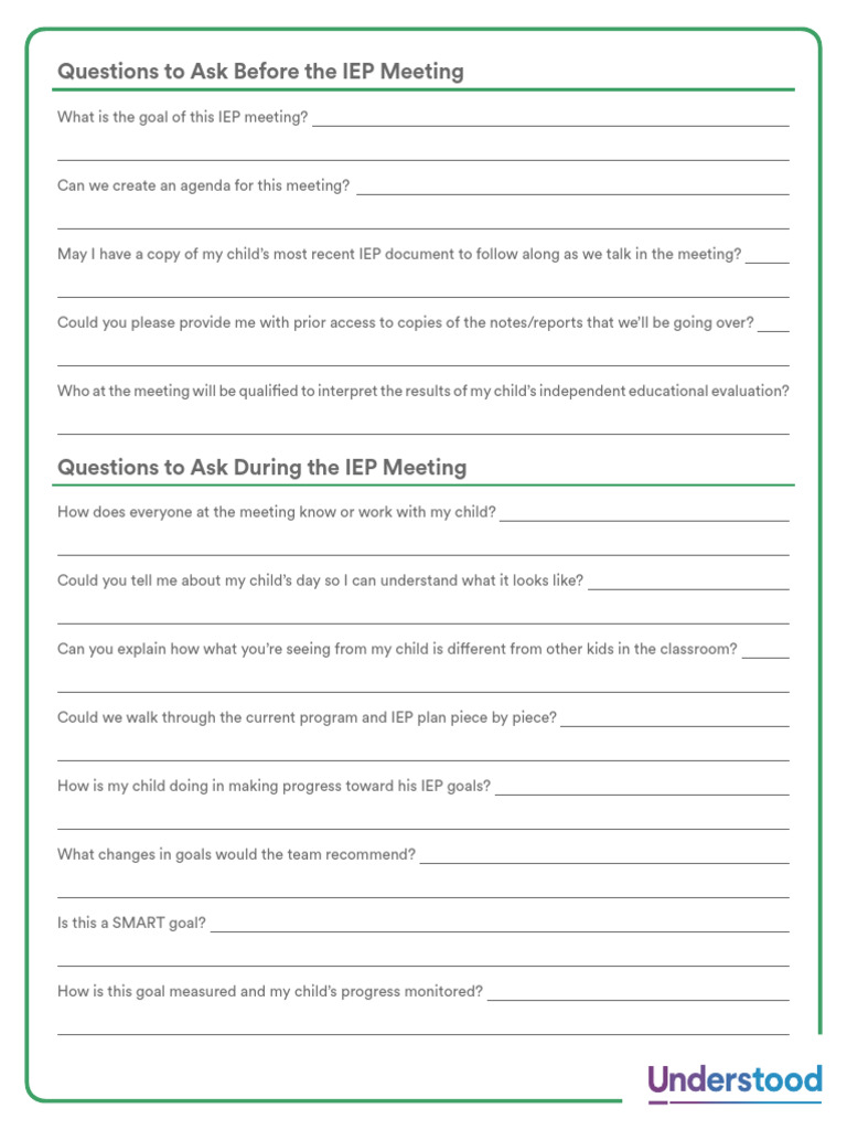 Questions To Ask Before and During The IEP Meeting | Download Free PDF ...