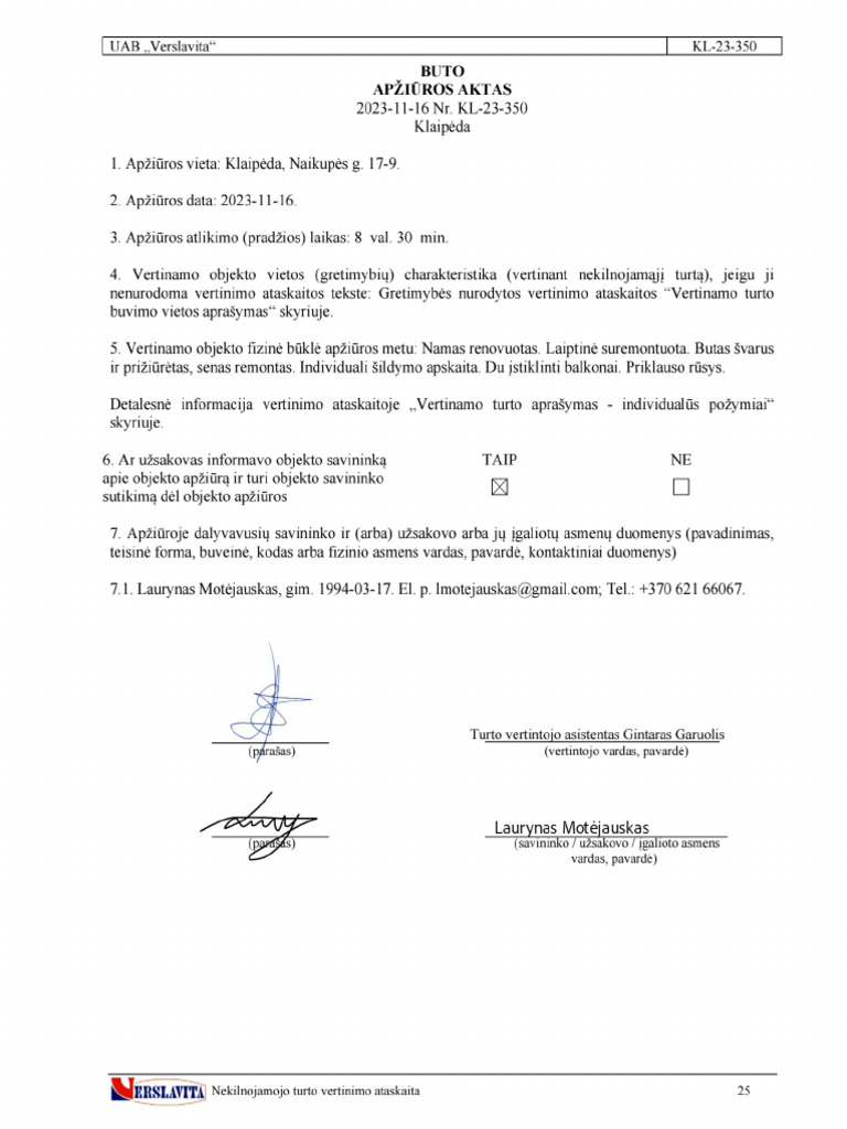 KL 23 350 Apžiūros Aktas | PDF