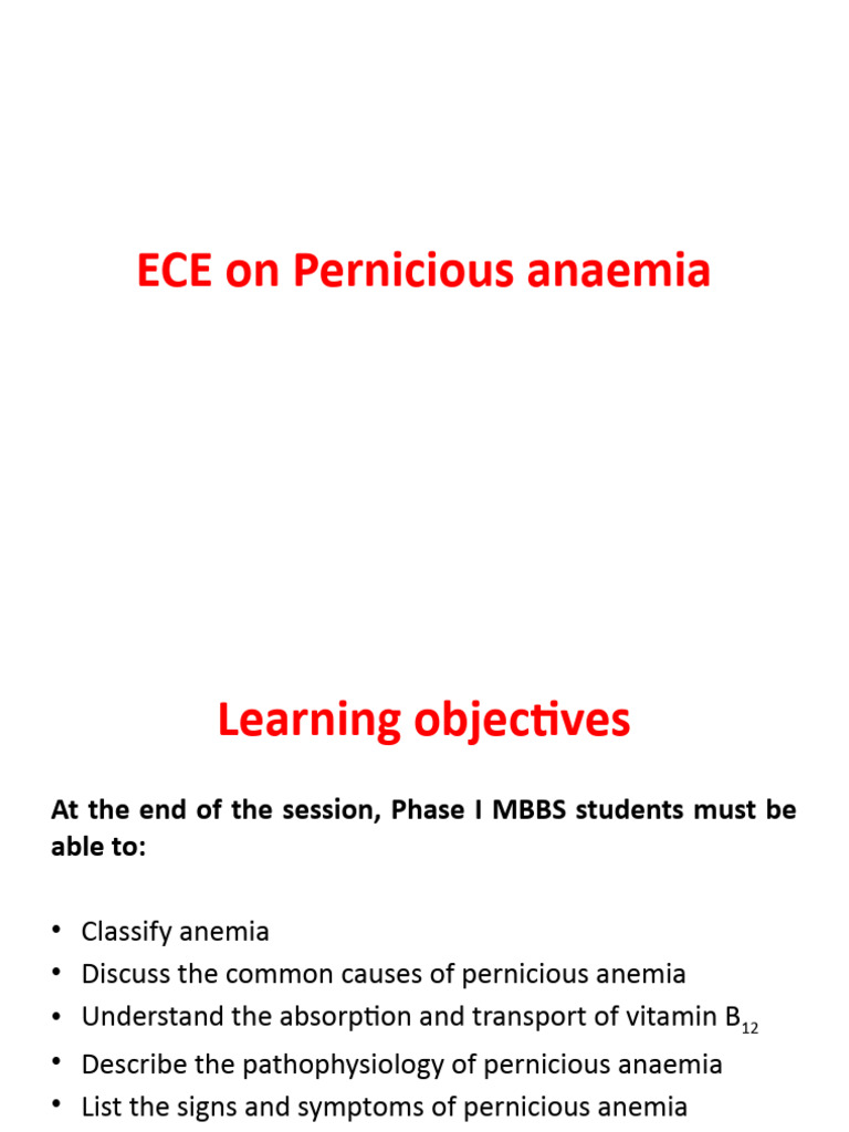 Pernicious Anemia - ECE | PDF | Vitamin B12 | Anemia