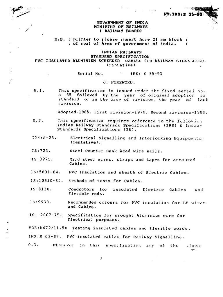 IRS S 35-93 Railway Specifications | PDF