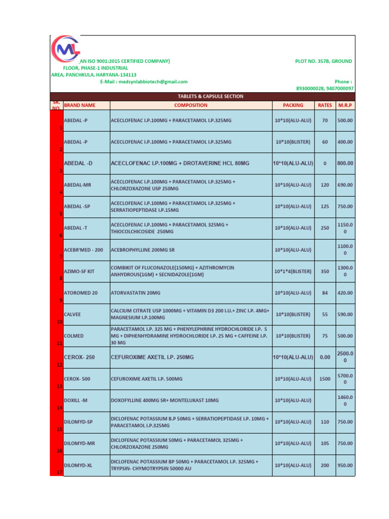 Medsyn Lab Biotech Product List | PDF | Omega 3 Fatty Acid | Chemical ...