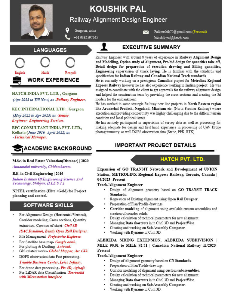 Koushik - 2024 Jan - Railway CV | PDF | Engineering
