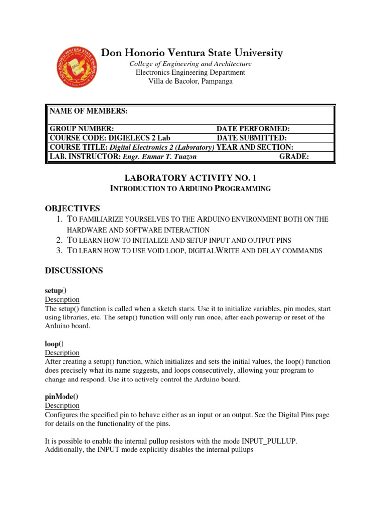 DigiELECS 2 Lab Act 1 | PDF | Arduino | Resistor