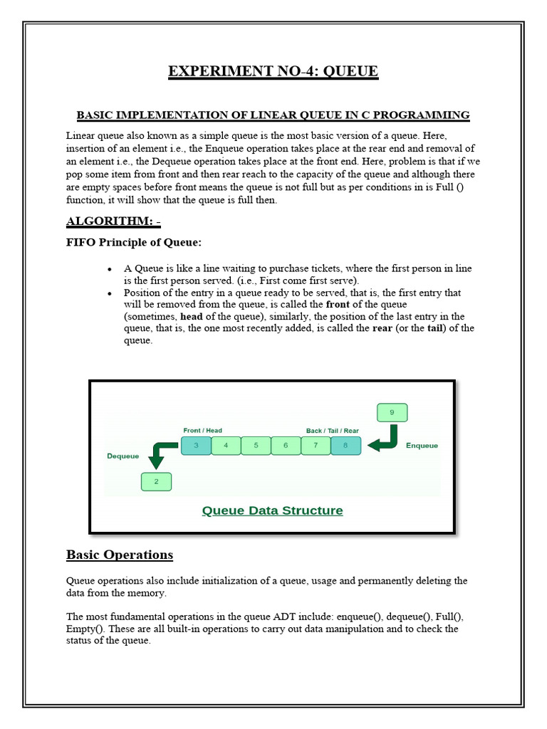 Exp 4 - Dsa Lab File | PDF | Queue (Abstract Data Type) | Computer ... Exp 4 - Dsa Lab File | PDF | Queue (Abstract Data Type) | Computer ...